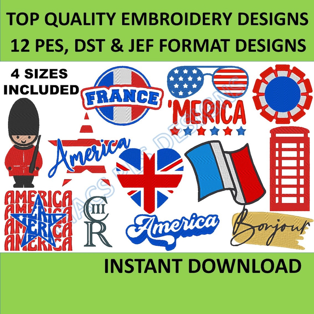 World PES Jef DST Embroidered Designs United Kingdom Brother Machine ...