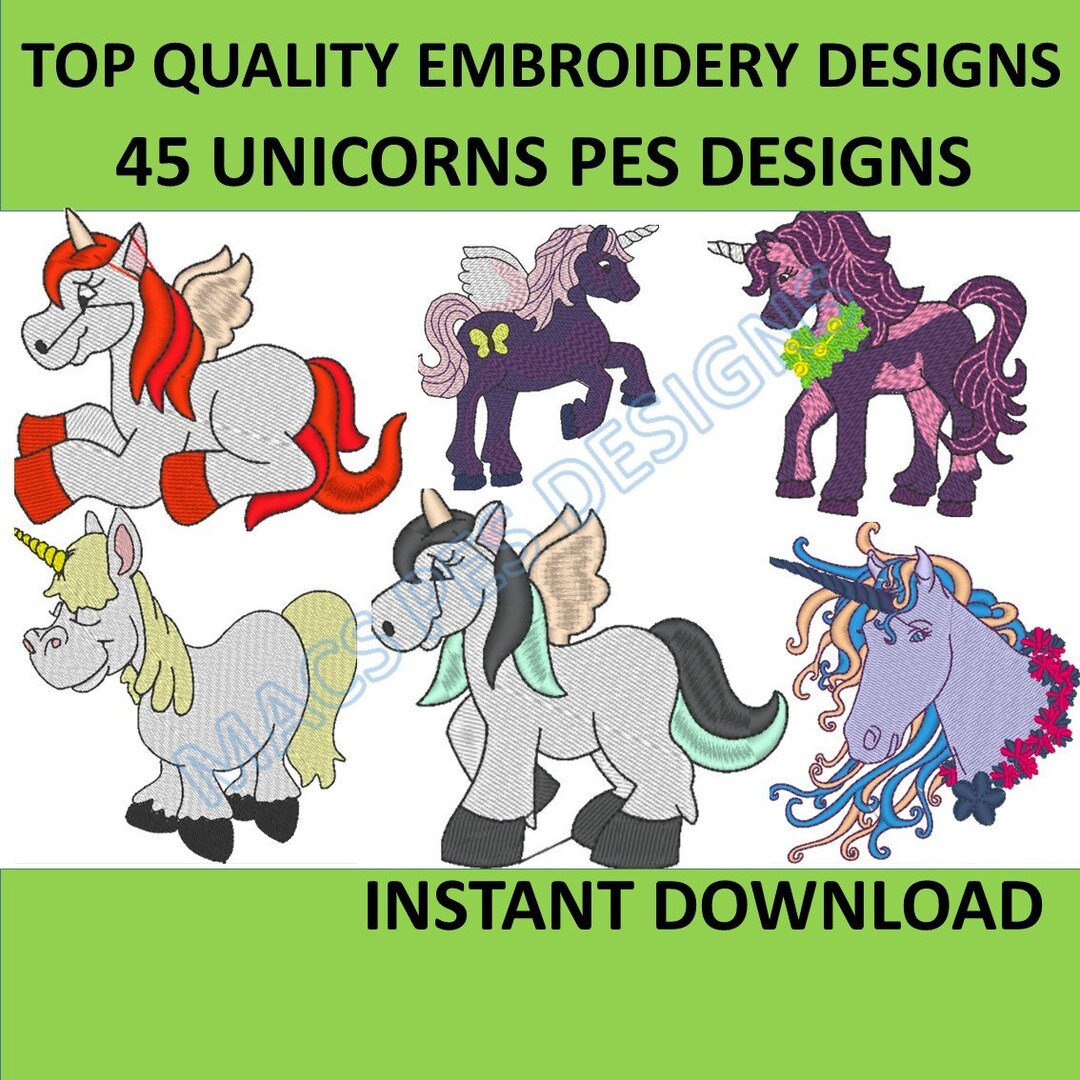 Unicorns PES Designs Machine Embroidery 45 Files Instant Download ...