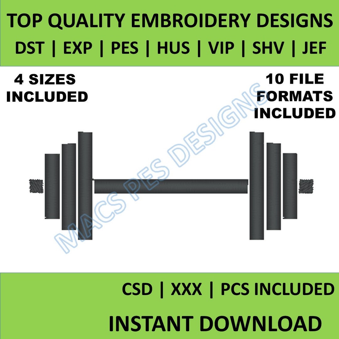 Barbell Embroidery Design. Embroidery Designs Barbell. Embroidery ...