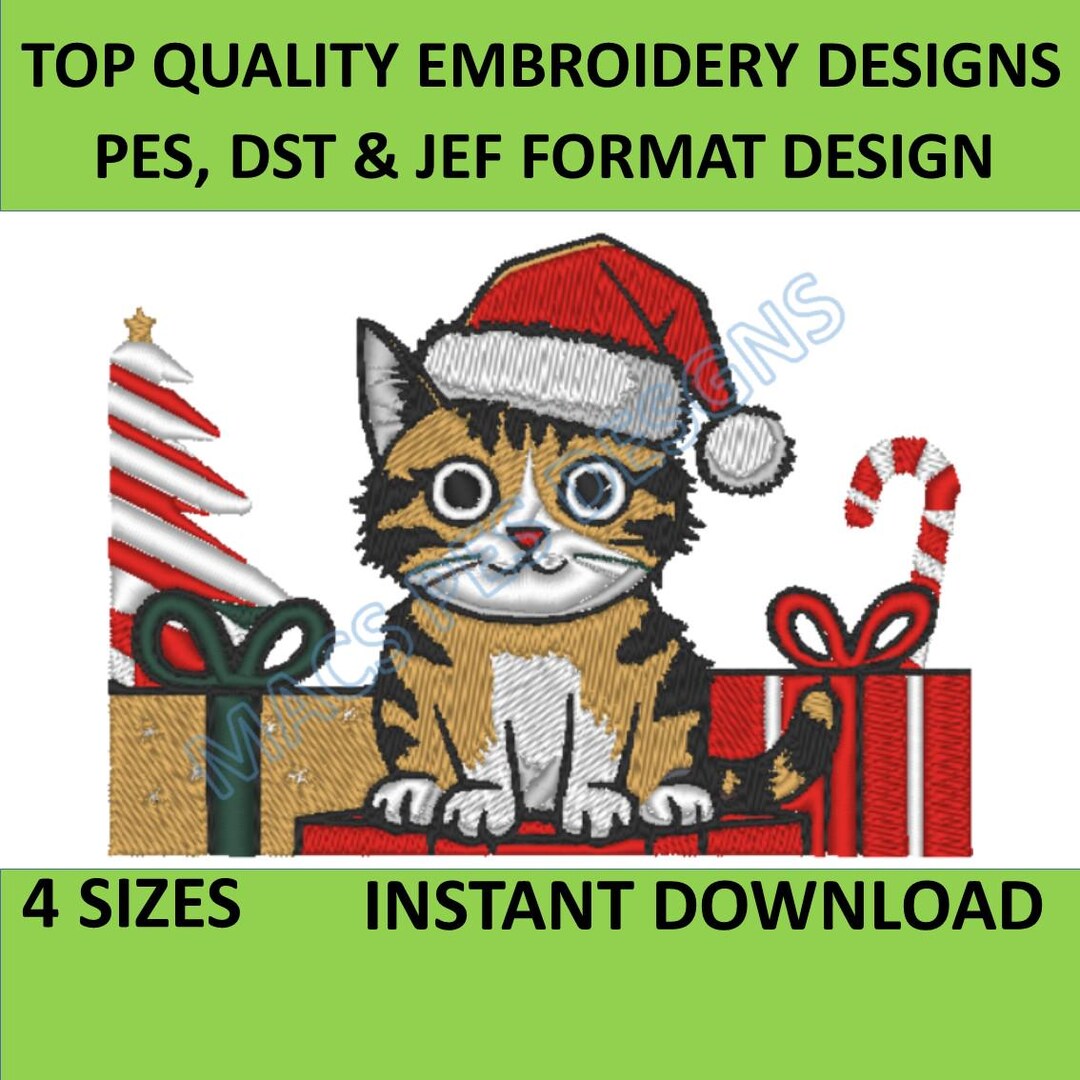 Christmas Cats Embroidery Design, Merry Christmas Embroidery Machine ...