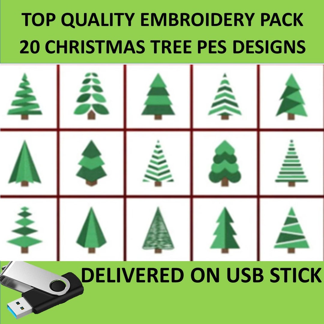 Christmas Tree PES Embroidery Pack on USB 20 Designs Files to Embroider ...