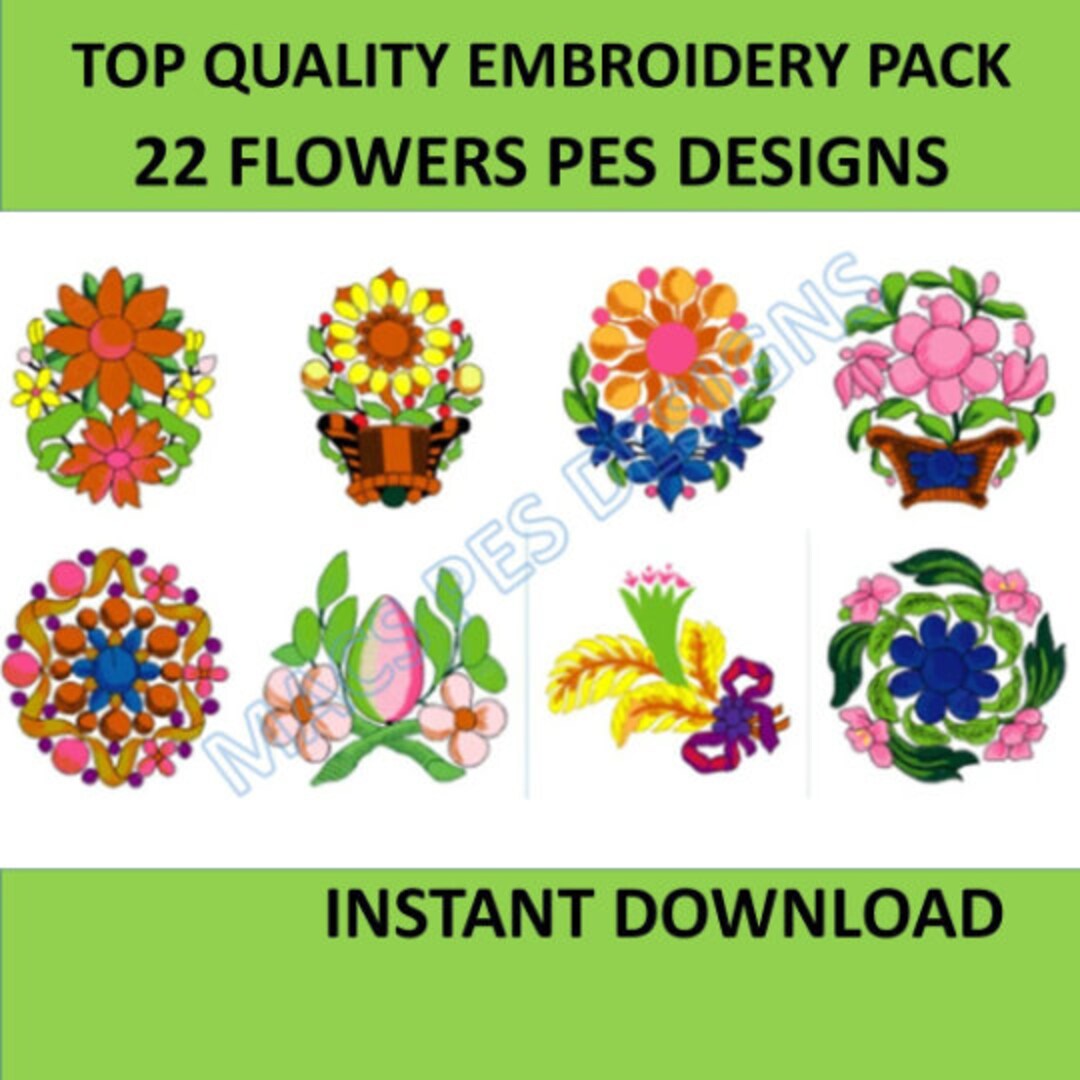 Flowers Floral 22 PES Designs Machine Embroidery Files Instant Download ...