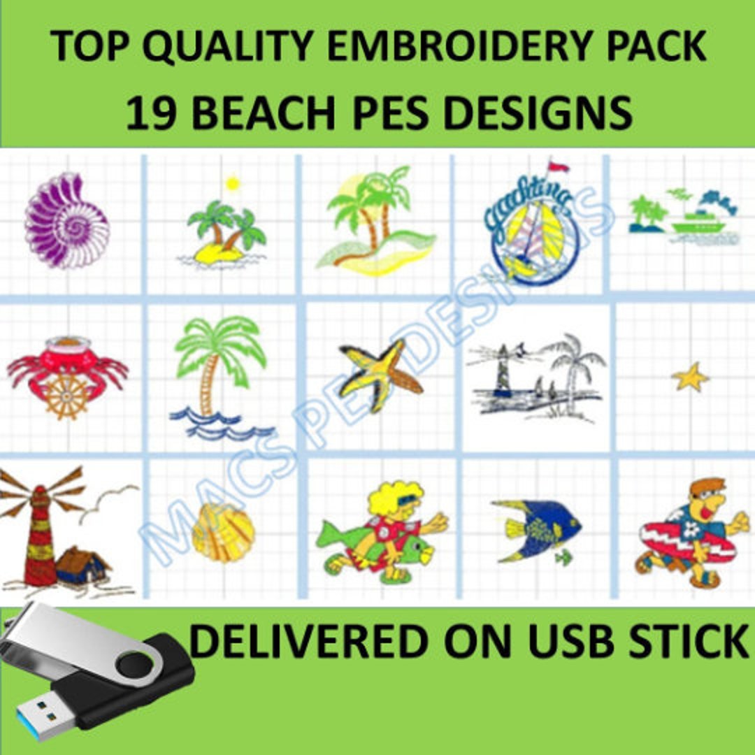 Beach Embroidery Files Brother Pack Palm Tree Sand Sun Holiday Family ...