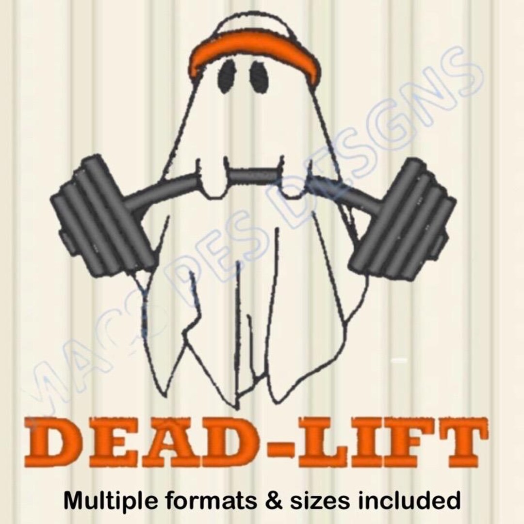 Gym Ghost Embroidery Design, Dead Lift Embroidery Design, Halloween ...