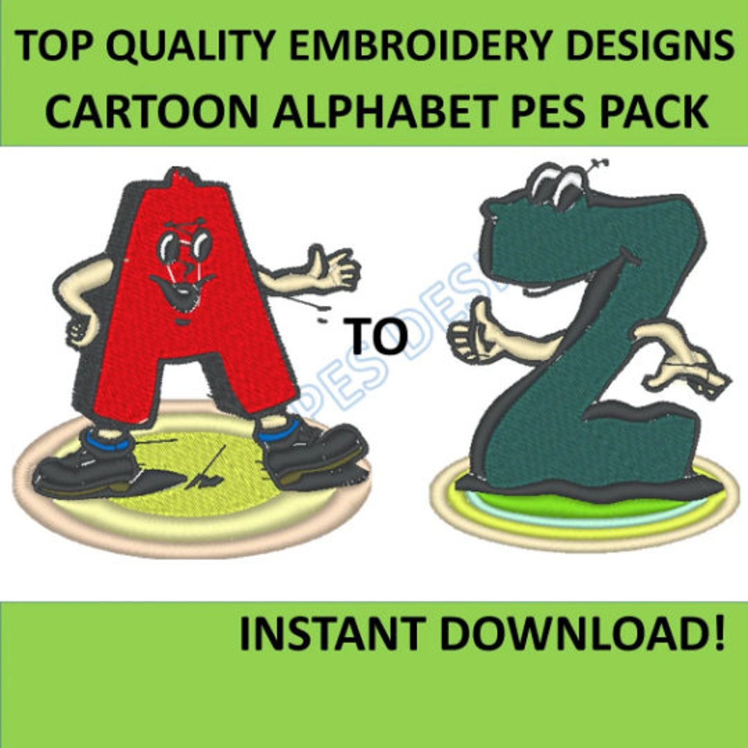 Cartoon Alphabet Font - 26 PES Designs Machine Embroidery Files Instant ...