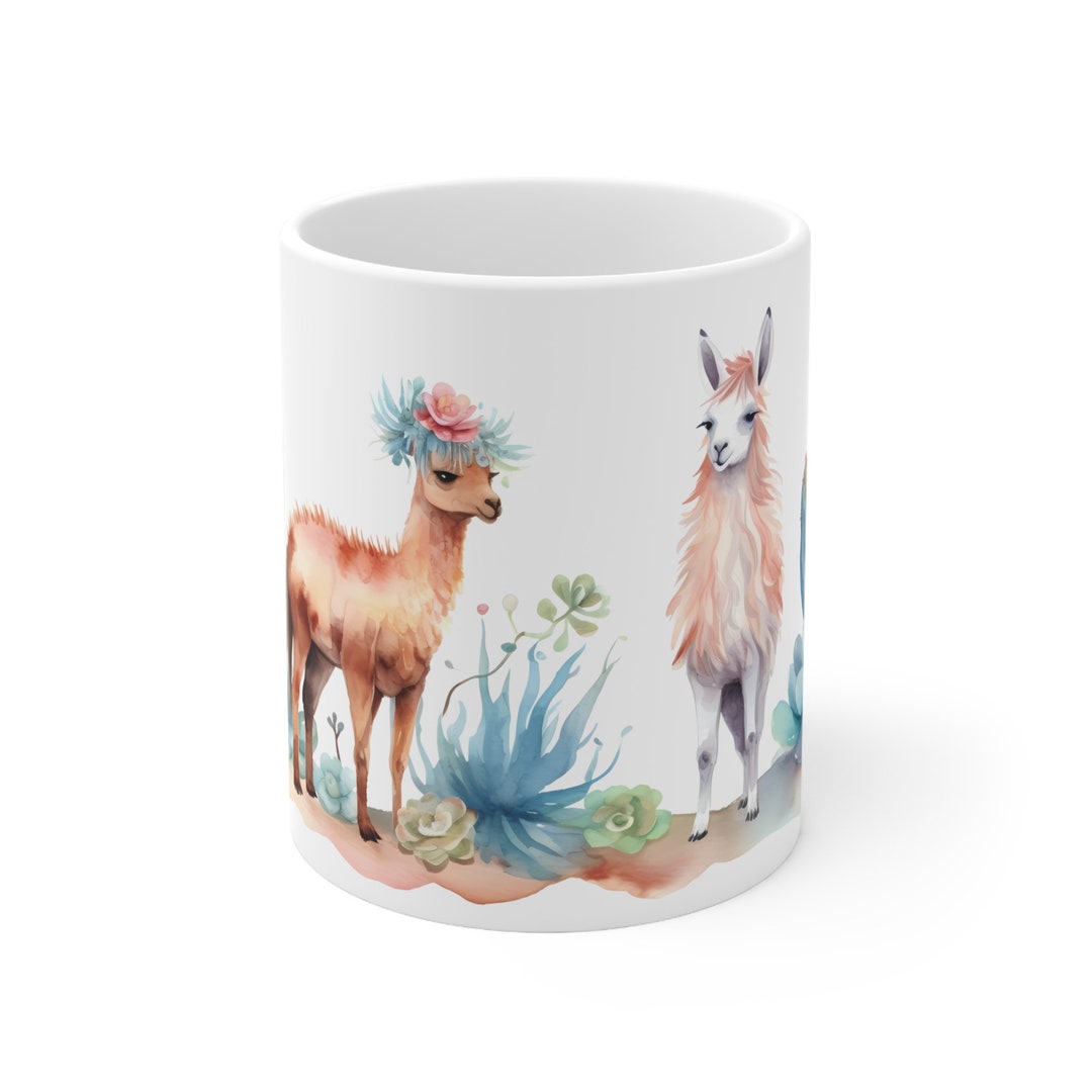 Lovely Cute Llama Couple Coffee 11 Oz Mug Llamas in Cactus Environment ...