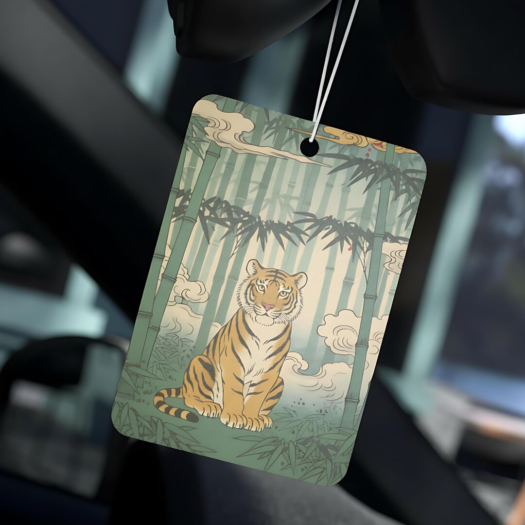 Ukiyoe Tiger Car Air Freshener, Japaneese Bamboo Hanging Car Scented ...