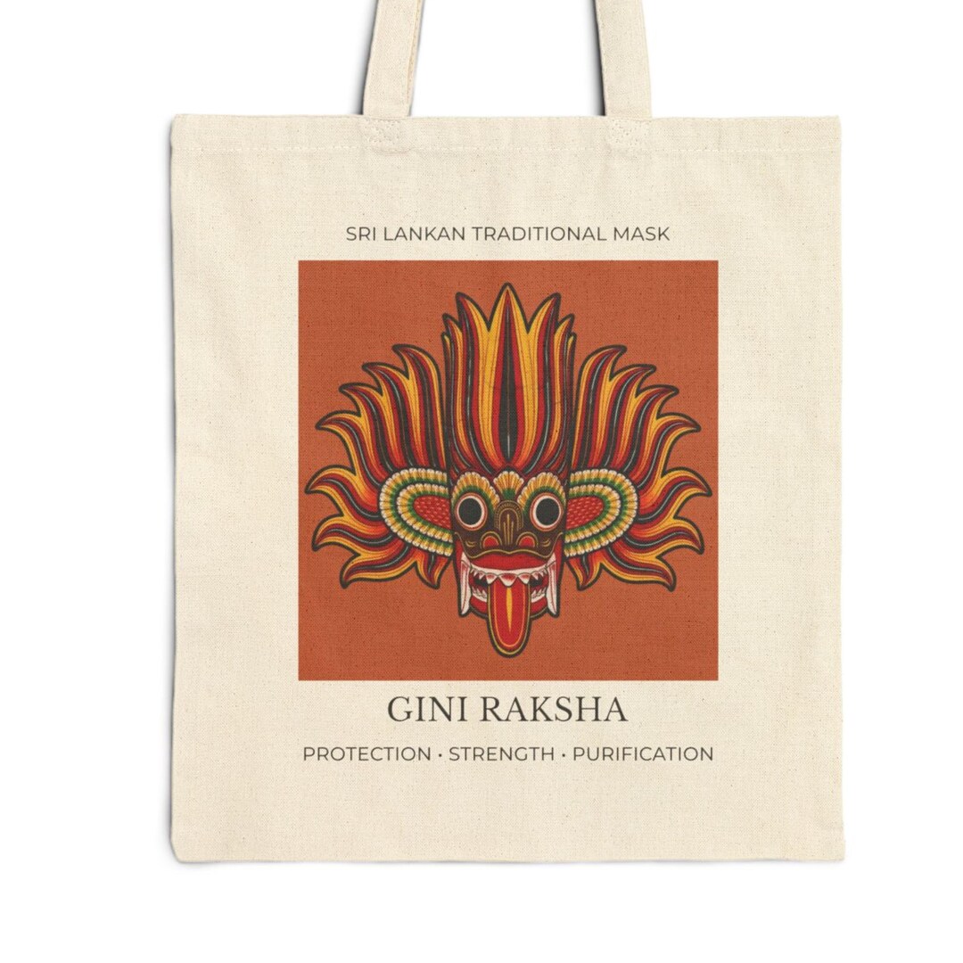 Gini Raksha Canvas Tote Bag | Sri Lankan Fire Devil Mask Art - Etsy