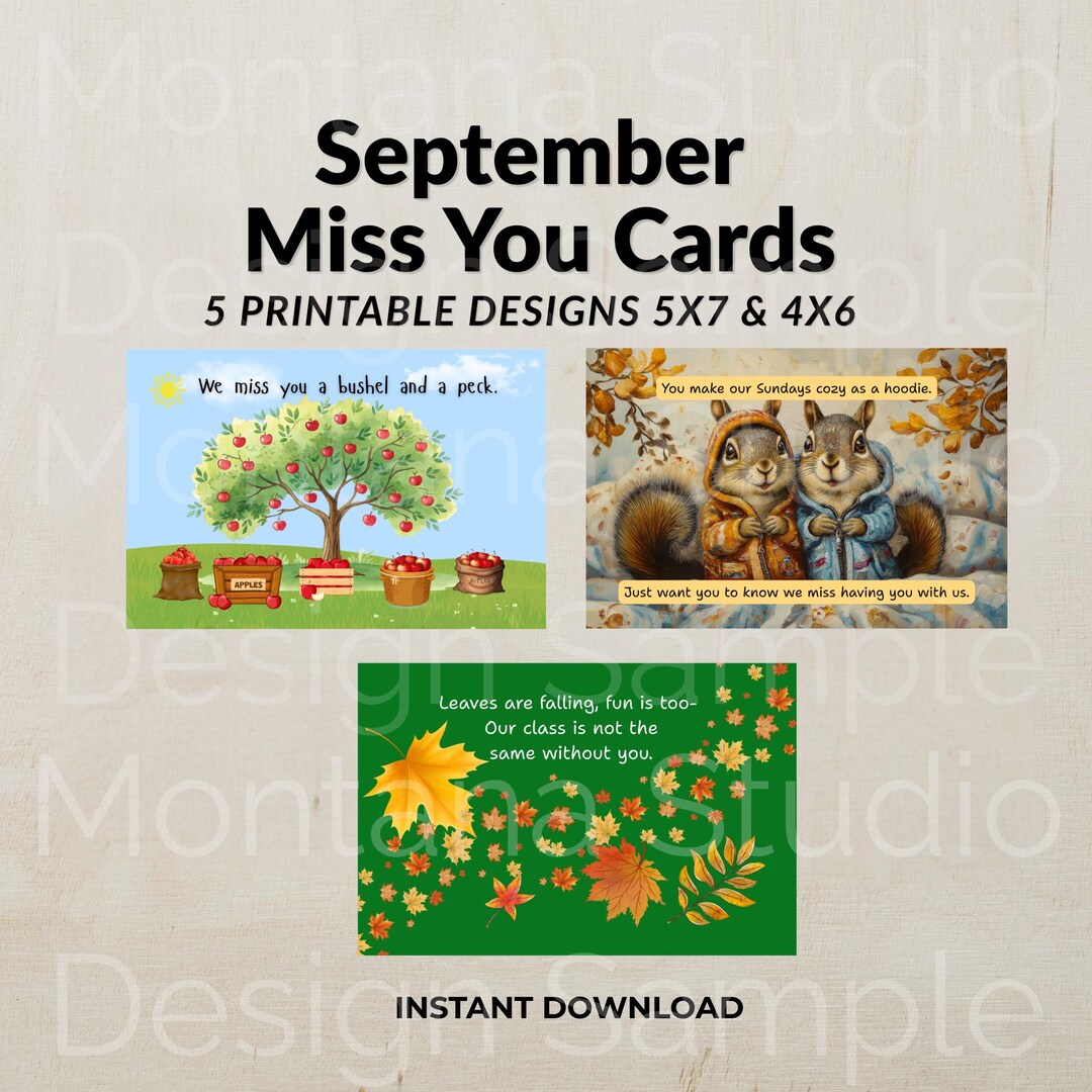 LDS September Fall Miss You Cards for Kids (digital Printable) - Etsy