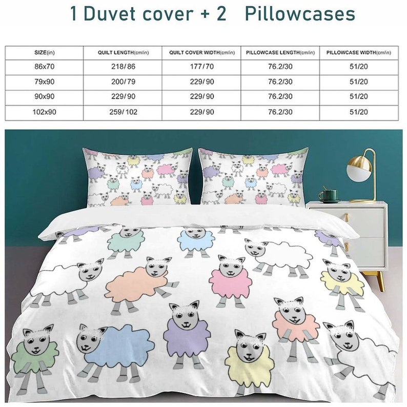 Cute Sheep Bedding 3 Piece Cozy Fashion Kids Adult Set Duvet Cover ...