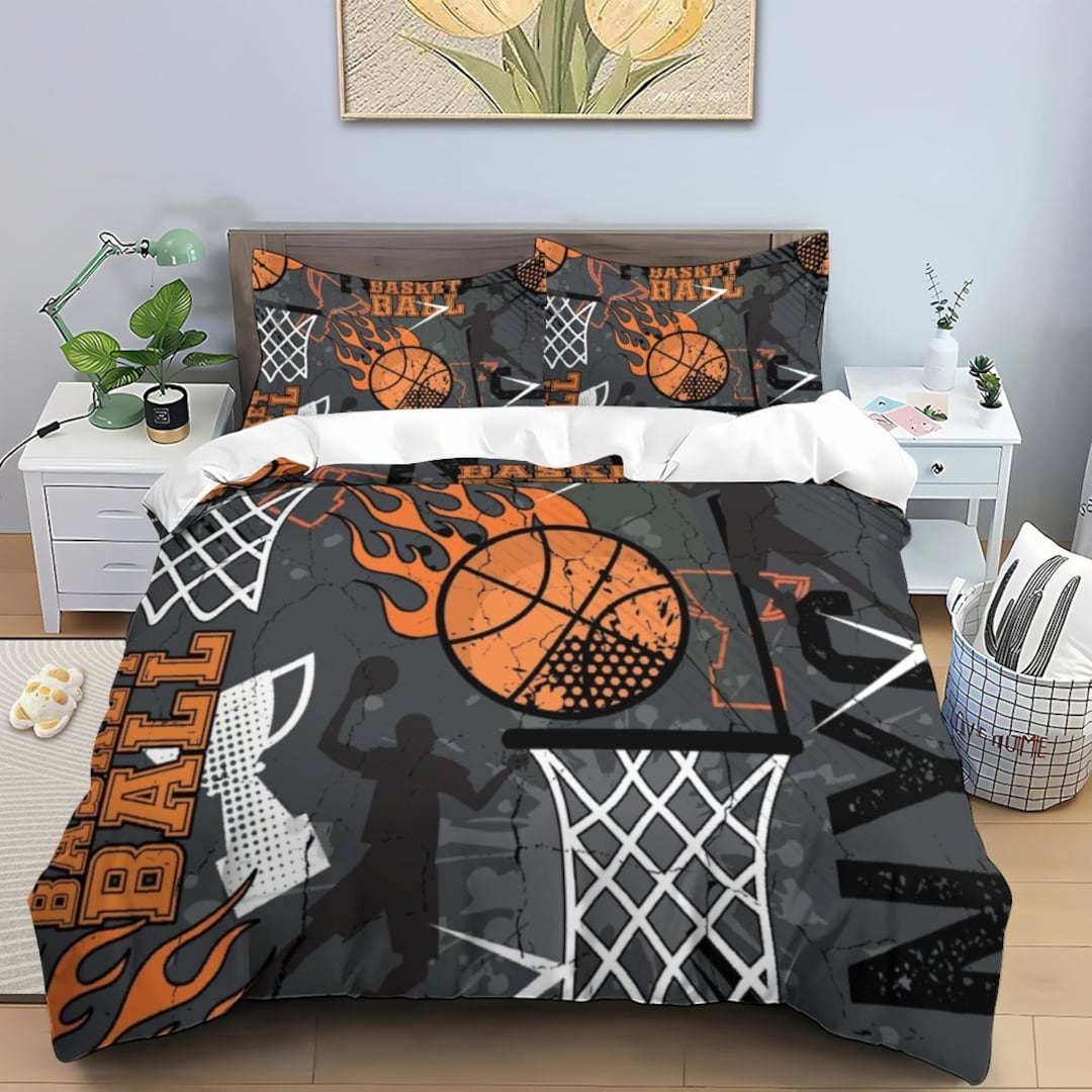 Basketball Fire Bed Three Piece Set, Sports Style Bedding, NBA Duvet ...