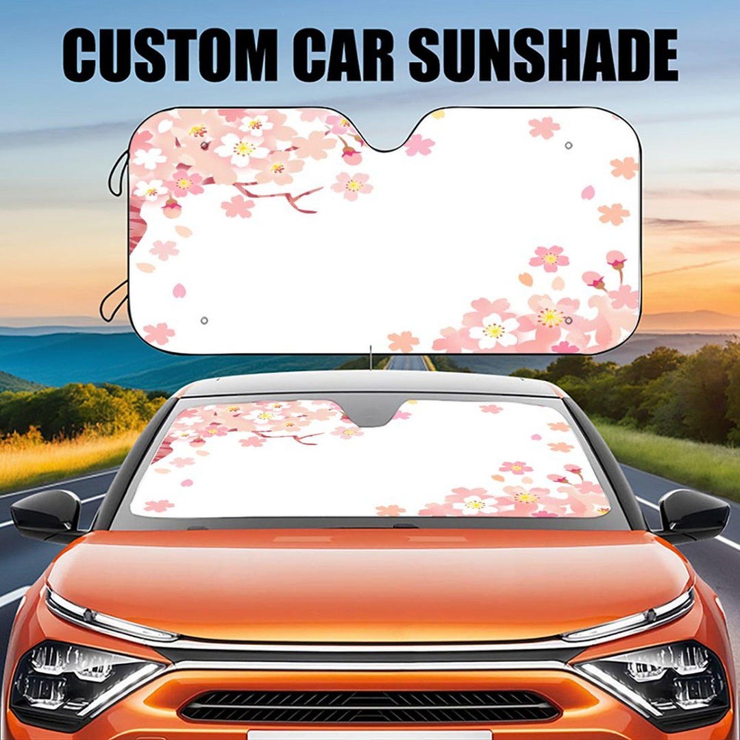 Cherry Blossom White Background Car Windshield Sunshade, Sakura Flower ...
