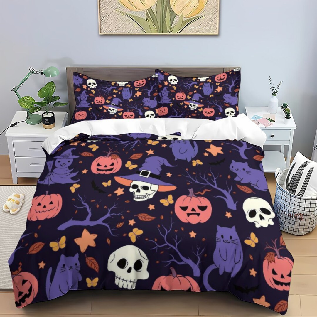 Purple Spooky Halloween Printed Duvet Cover | Cute Kawaii Gothic Punk ...
