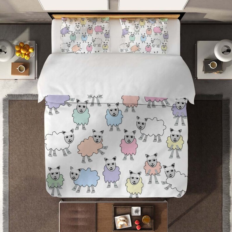 Cute Sheep Bedding 3 Piece Cozy Fashion Kids Adult Set Duvet Cover ...
