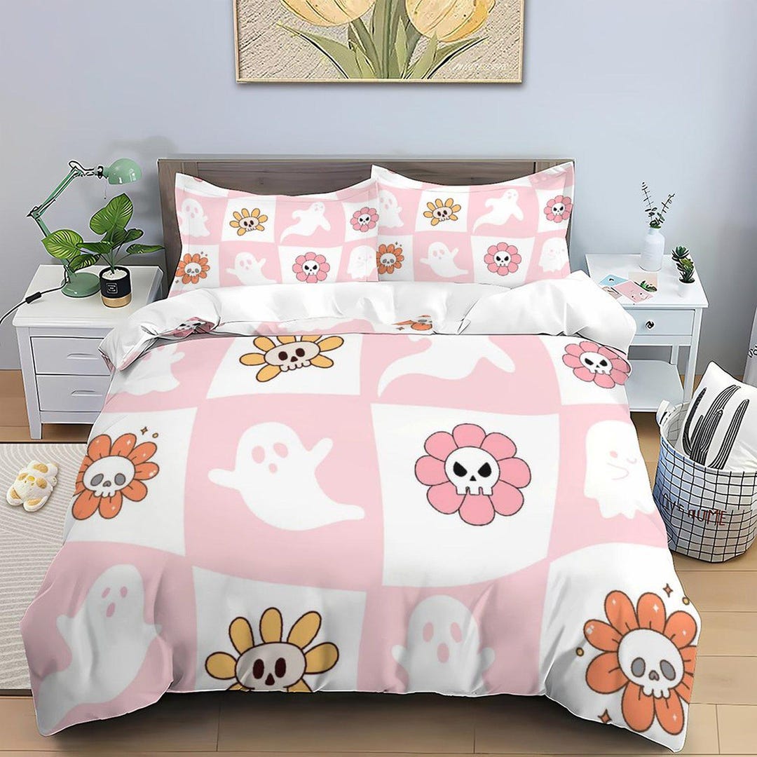 Pink Halloween Sheets,halloween Duvet Cover Set,bed 3 Piece Set ...
