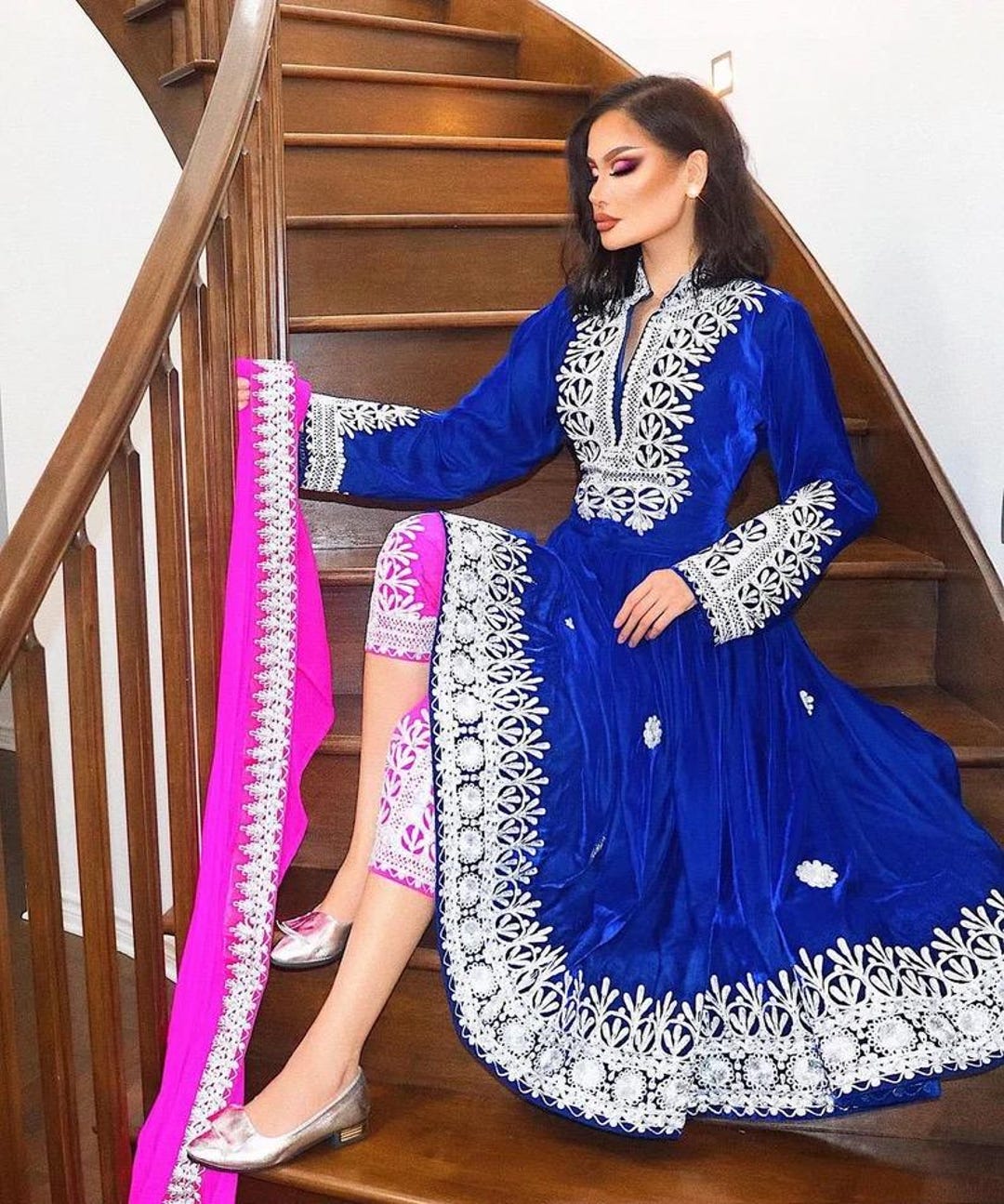 Afghan Velvet Dress With Charma Embroidery, Perhan Tumban, and Dupatta ...