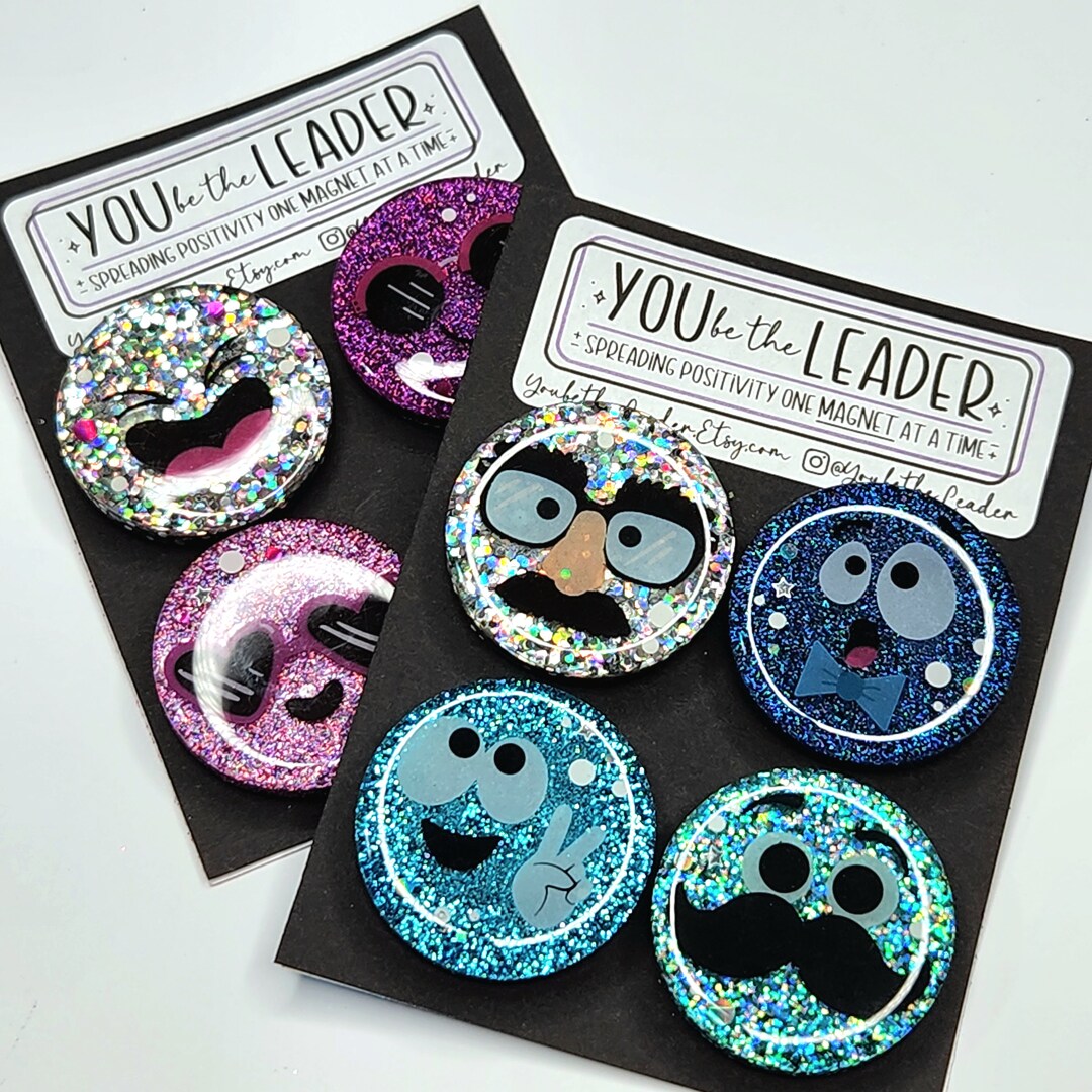 Happy Face Magnets set of 4 Glitter Resin Magnets W/neodymium Earth ...