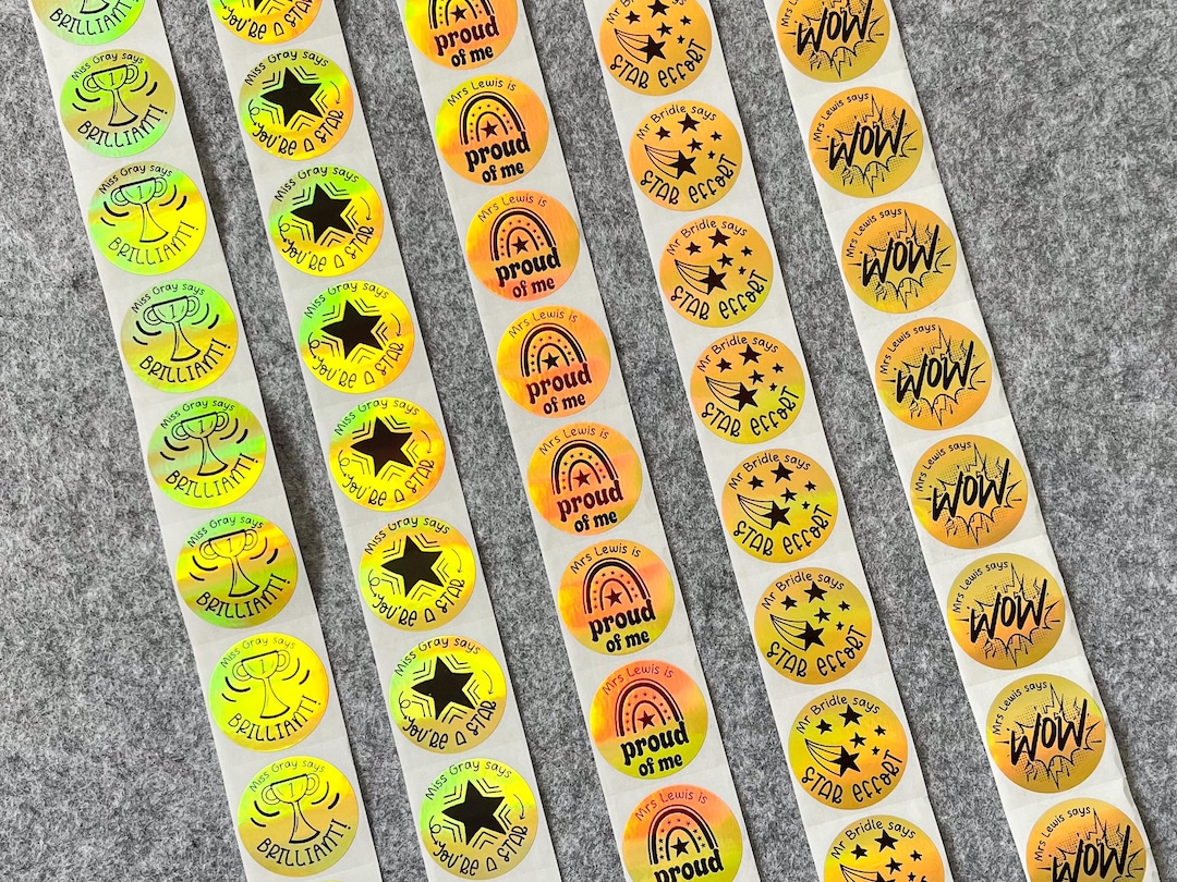 Personalised Teacher Reward Stickers – Holographic Gold or Silver ...