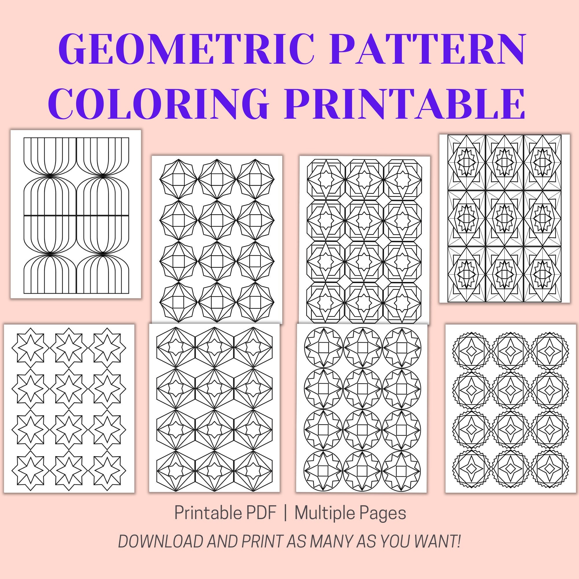 Geometric Coloring Printable, Mosaic Tiles Coloring Pages, Relaxing ...