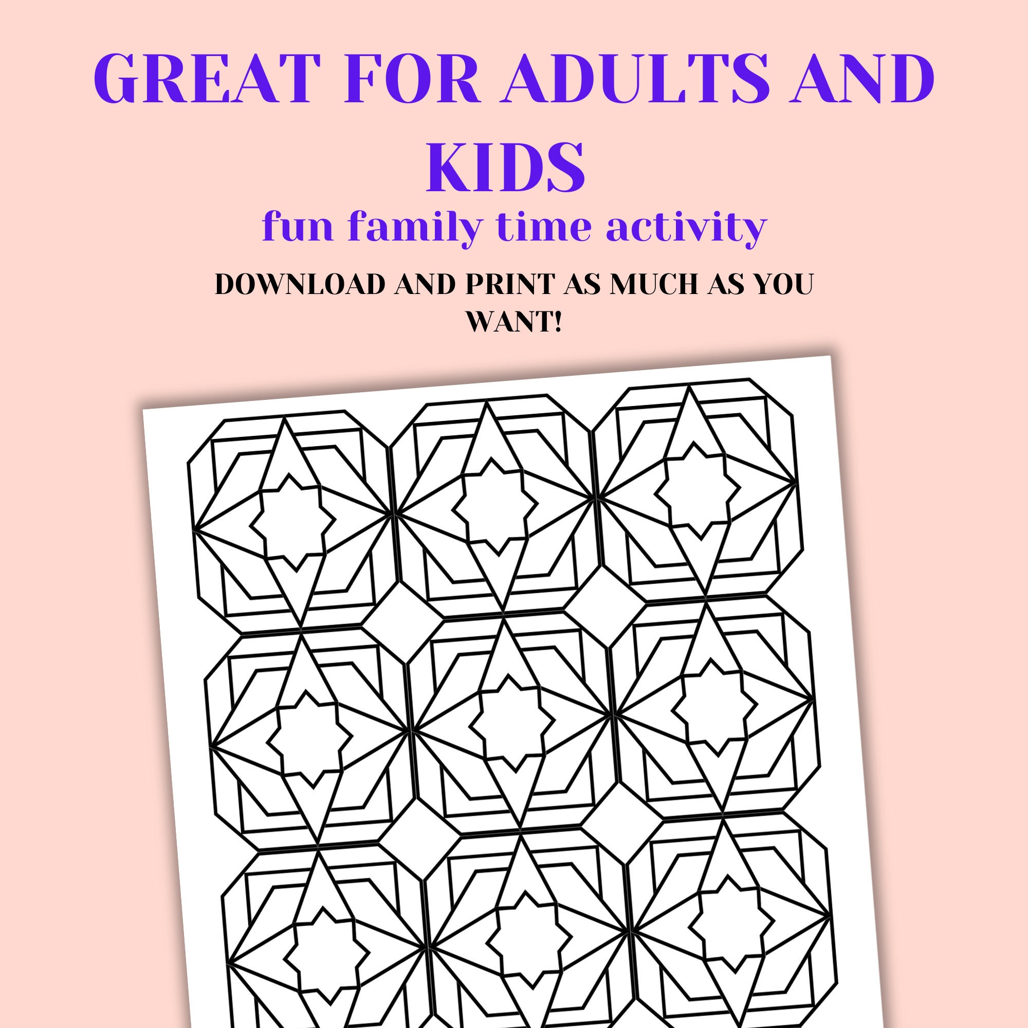 Geometric Coloring Printable, Mosaic Tiles Coloring Pages, Relaxing ...