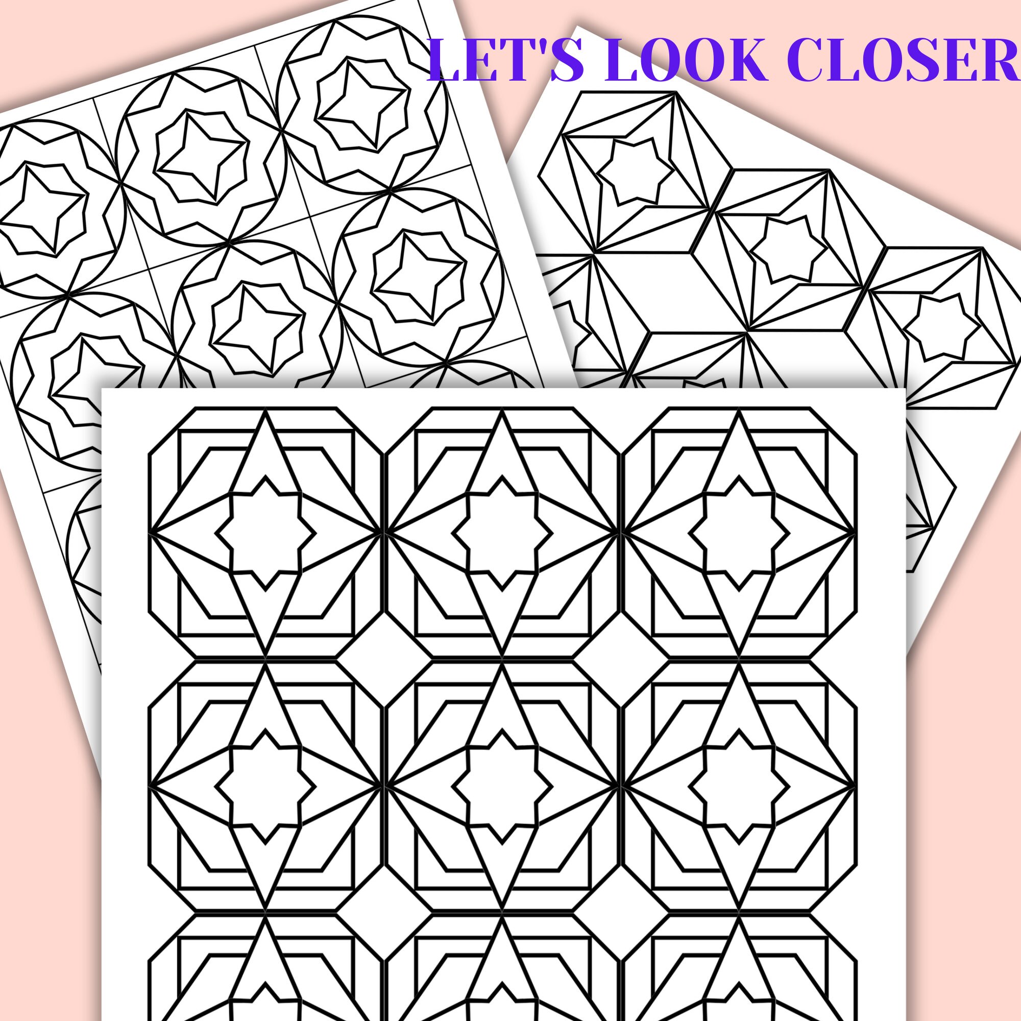 Geometric Coloring Printable, Mosaic Tiles Coloring Pages, Relaxing ...