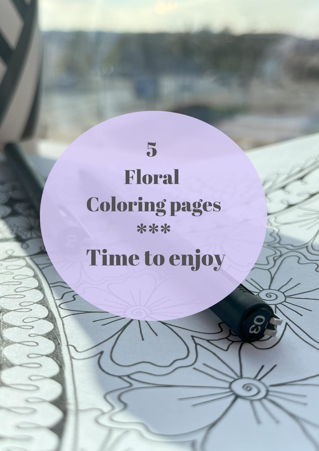 5 Printable Coloring Floral Tracing Pages, PDF, Digital Paper, Coloring ...