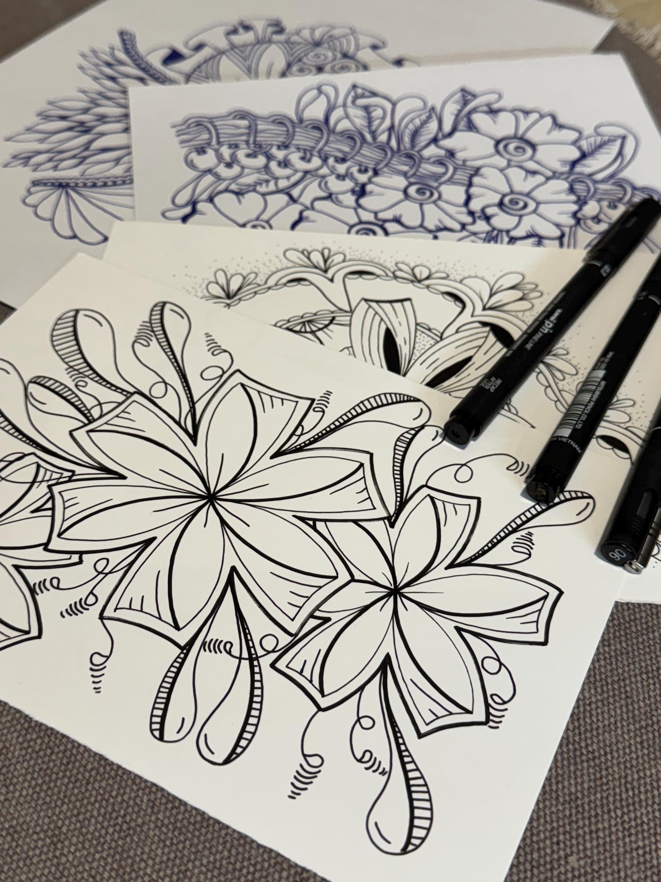 5 Tracing/coloring Pages, Adult Tracing, Stress Relief, Digital, PDF ...