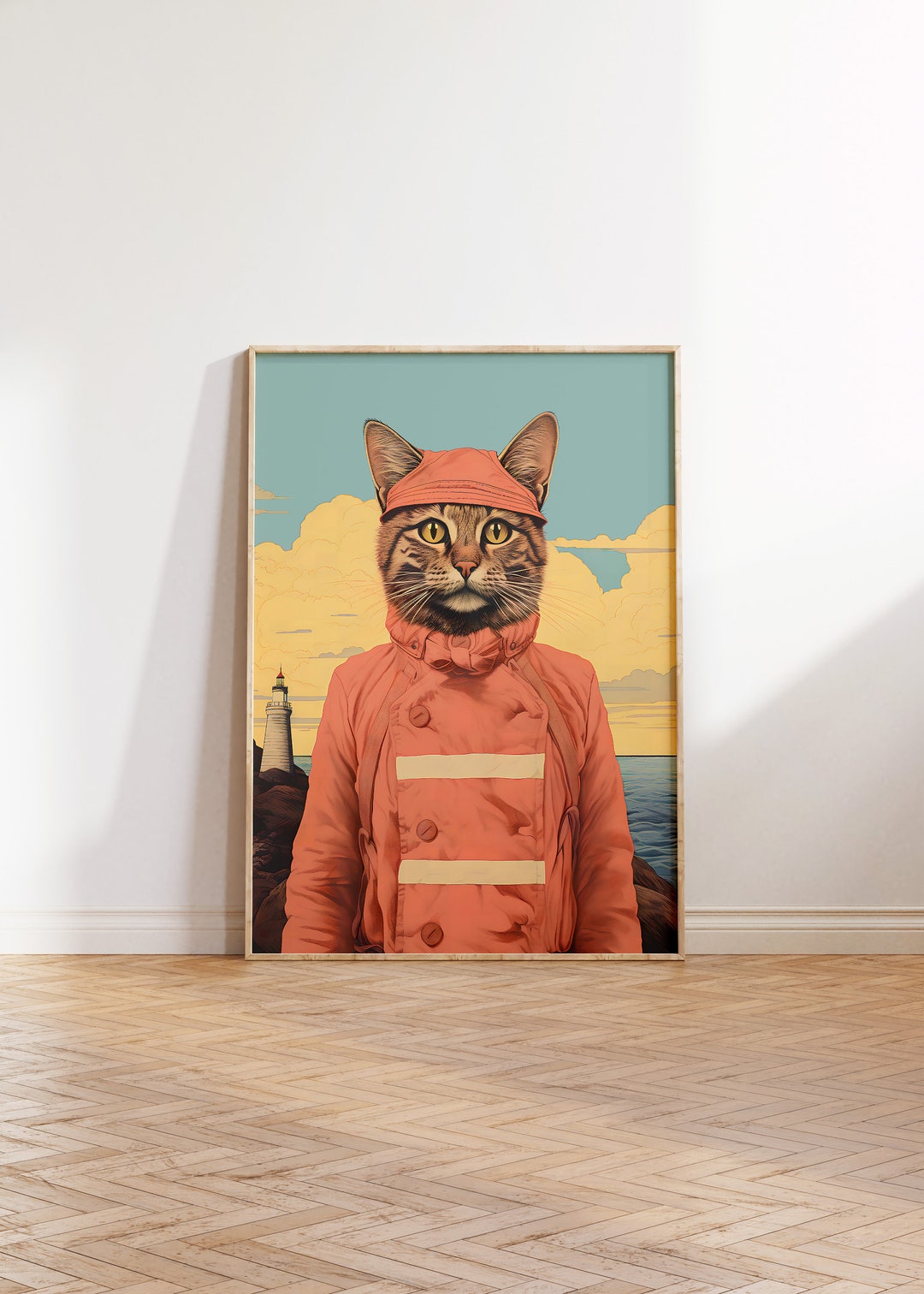 Retro Cat Lighthouse Keeper Poster Cat Print, Playful Cat Poster, Ideal ...