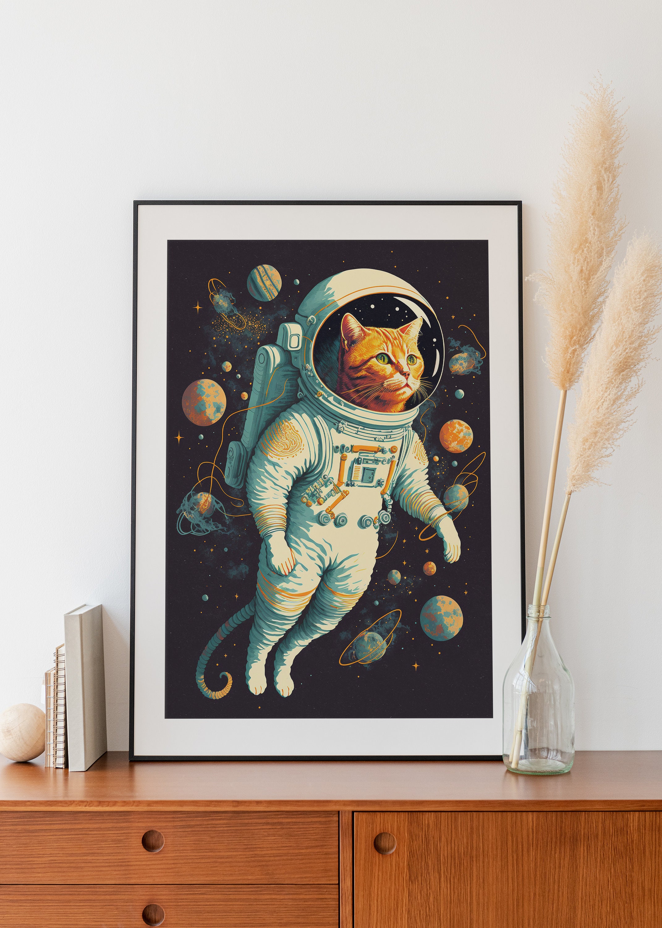 Retro Cat Astronaut Poster Space Adventures Await Cat Print, Playful ...