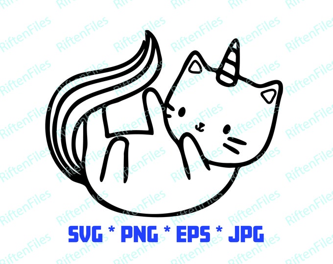 Unicorn Cat Face Vector Clipart Set / Outline & Stamp Drawing Graphic ...
