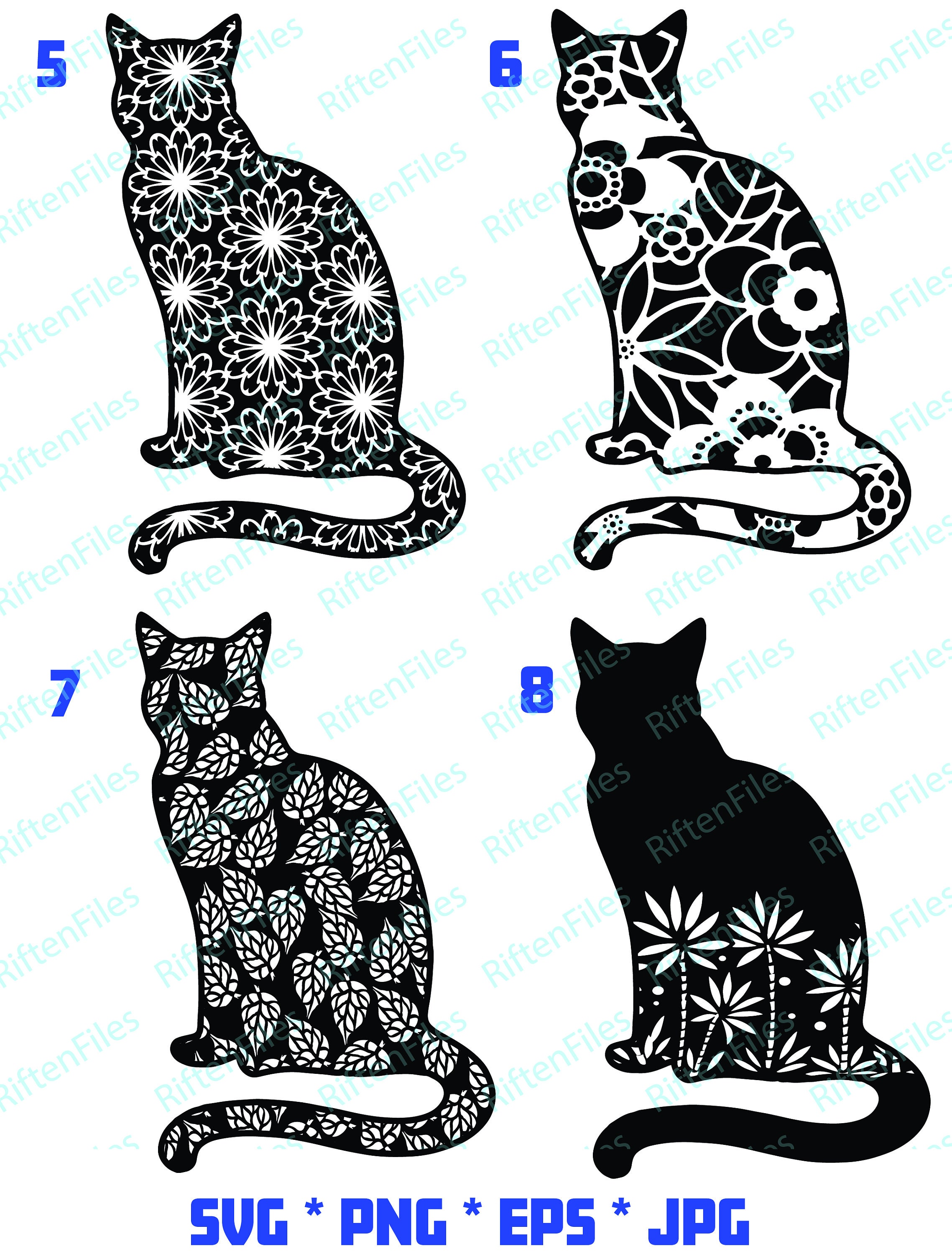 Bundle of 16 Cat Silhouette Patterns Svg Png Jpg Eps Digital File - Etsy