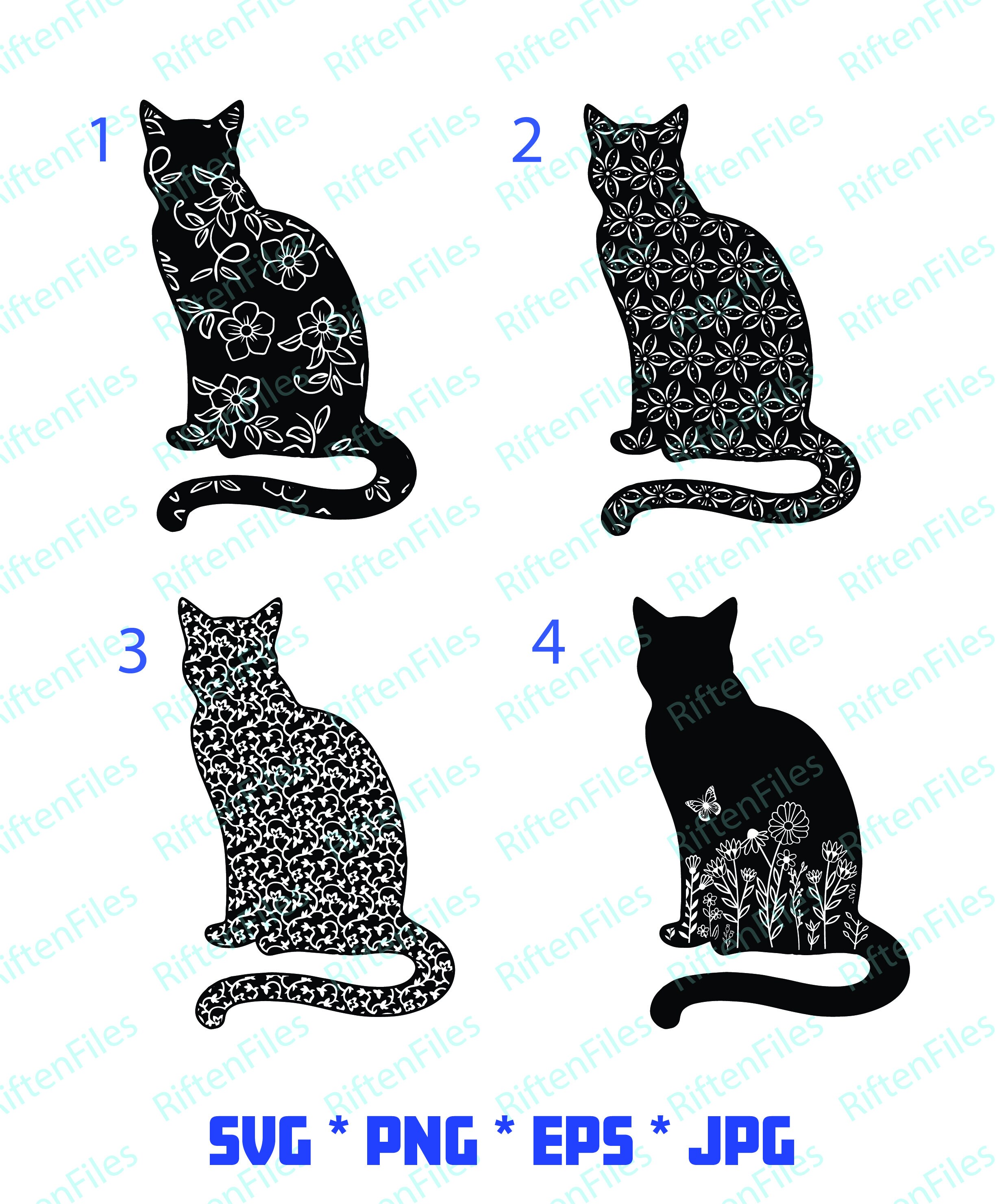 Bundle of 16 Cat Silhouette Patterns Svg Png Jpg Eps Digital File - Etsy