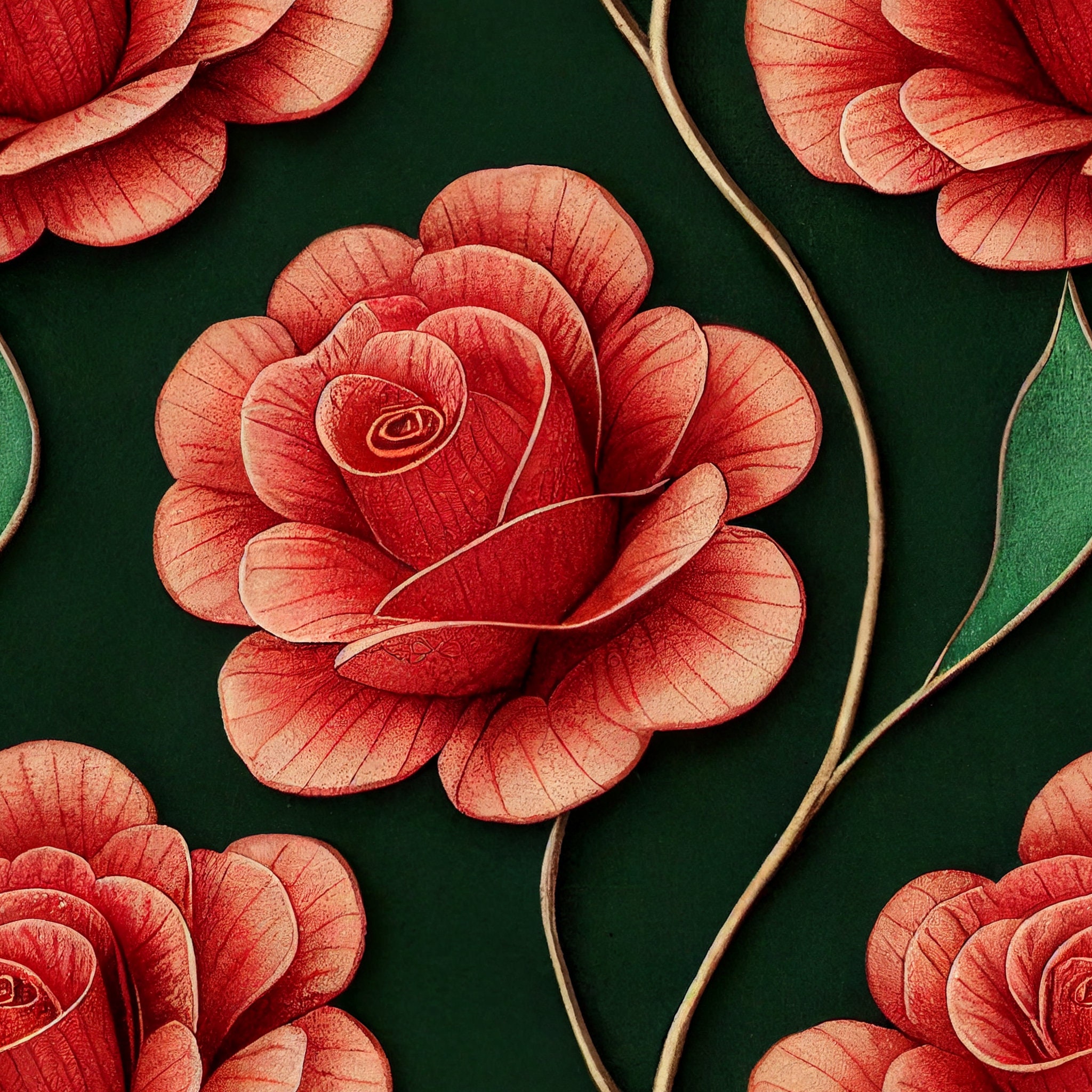 Regal Red Roses Floral Art Paper Digital Design for Wall Decor for Home ...