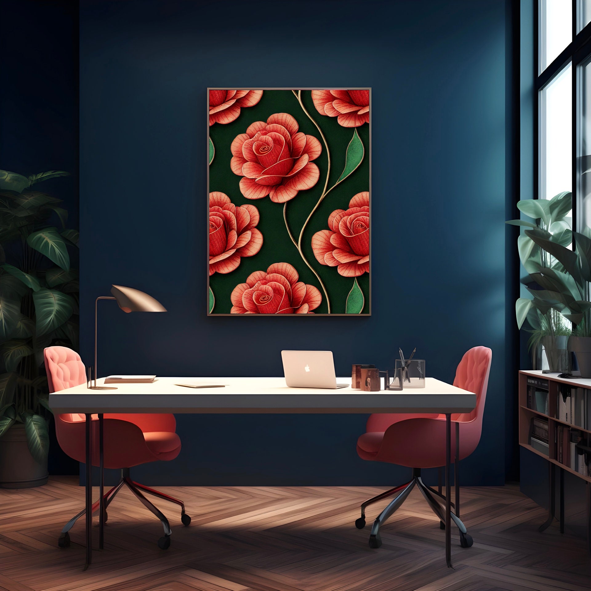 Regal Red Roses Floral Art Paper Digital Design for Wall Decor for Home ...