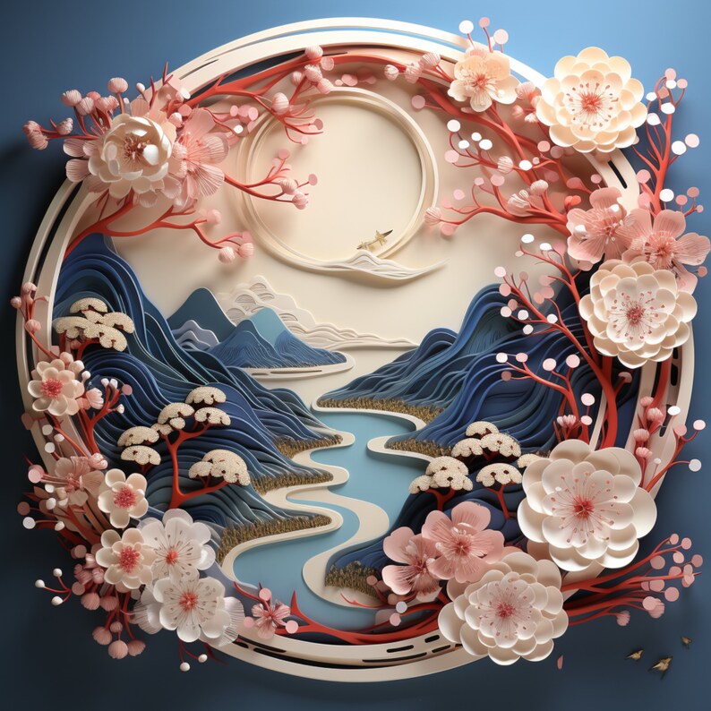 Enchanting 3D Digital Art: Chinese Elegance in Light Blue 11 - Etsy