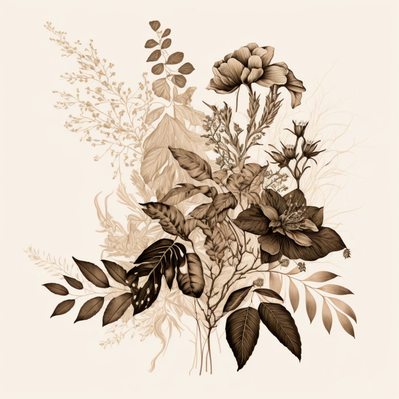 Vintage Botanical Boho Sepia Print 1 - Etsy