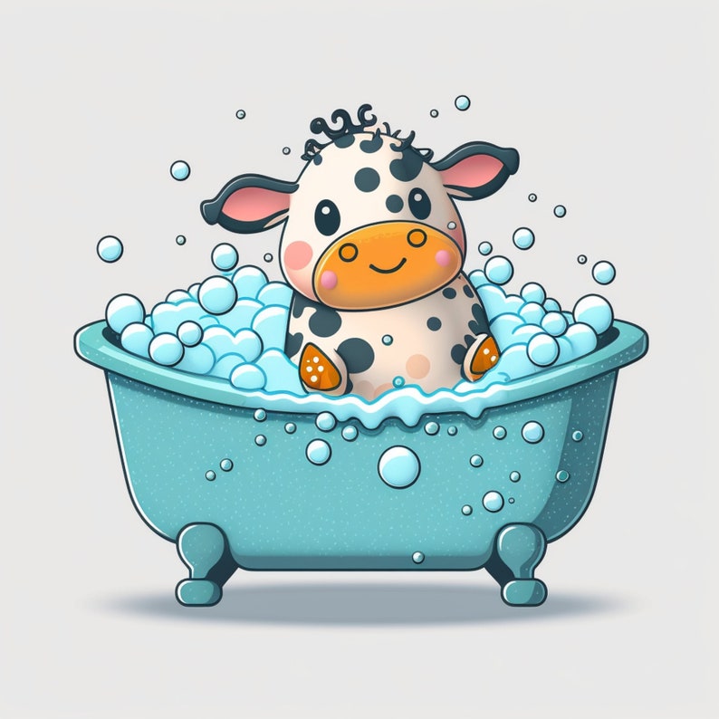 Smiling Baby Cow Bath Time 1 - Etsy