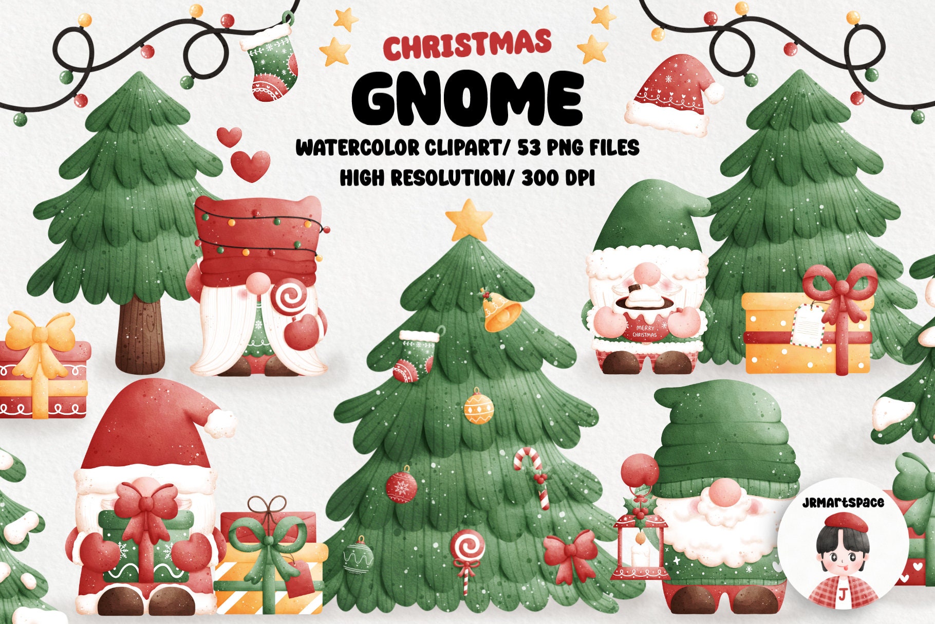 Christmas Gnome Watercolor Clipart, Christmas Watercolor Clipart ...