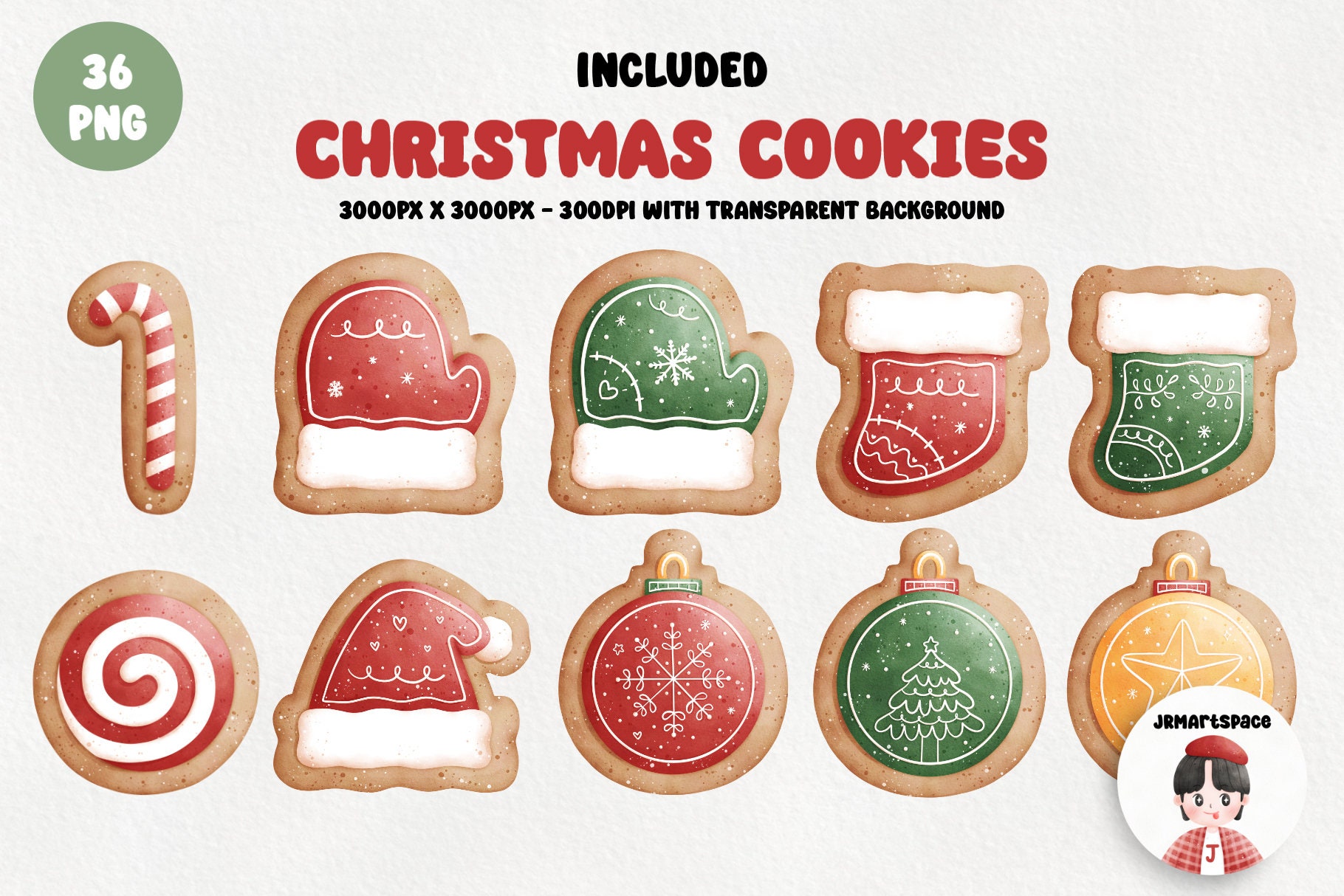 Christmas Cookie Watercolor Clipart, Christmas Cookie Clipart ...