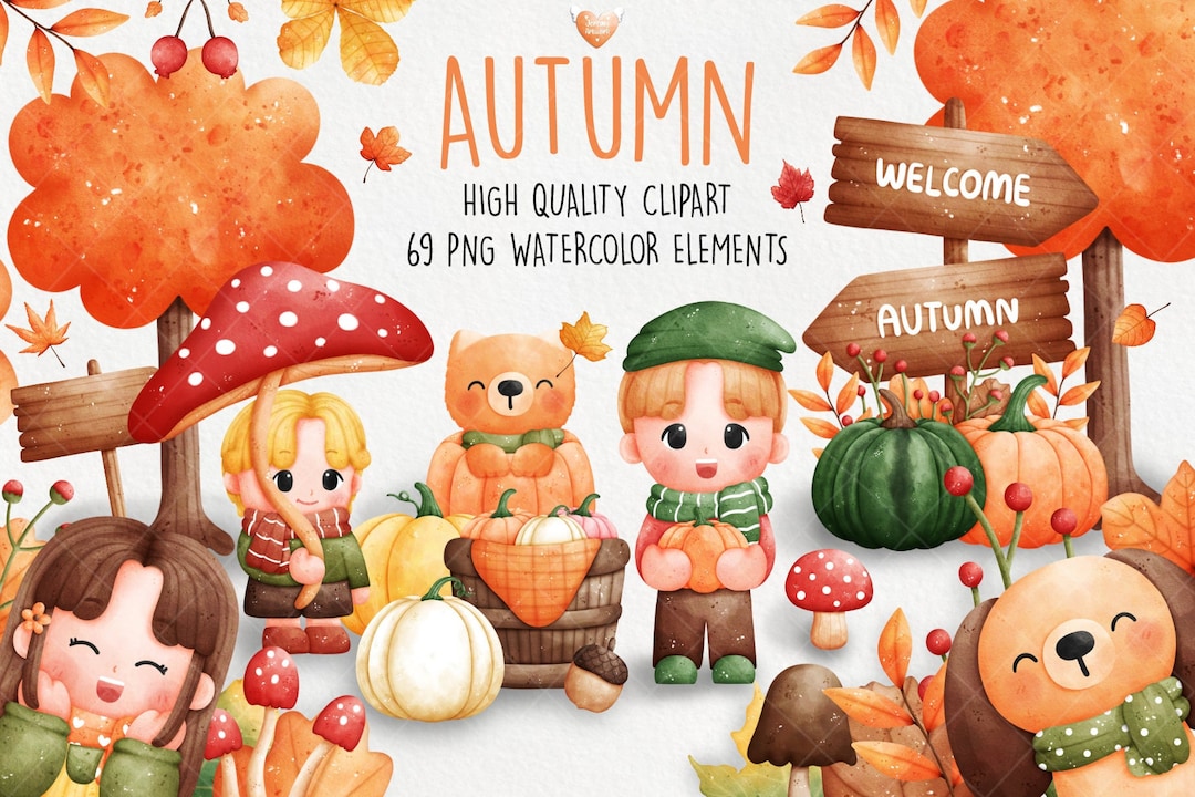 Autumn Watercolor Clipart Fall Watercolor Clipart Autumn - Etsy