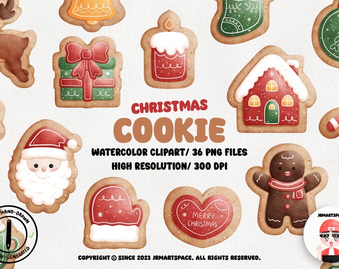 Christmas Cookie Watercolor Clipart, Christmas Cookie Clipart ...