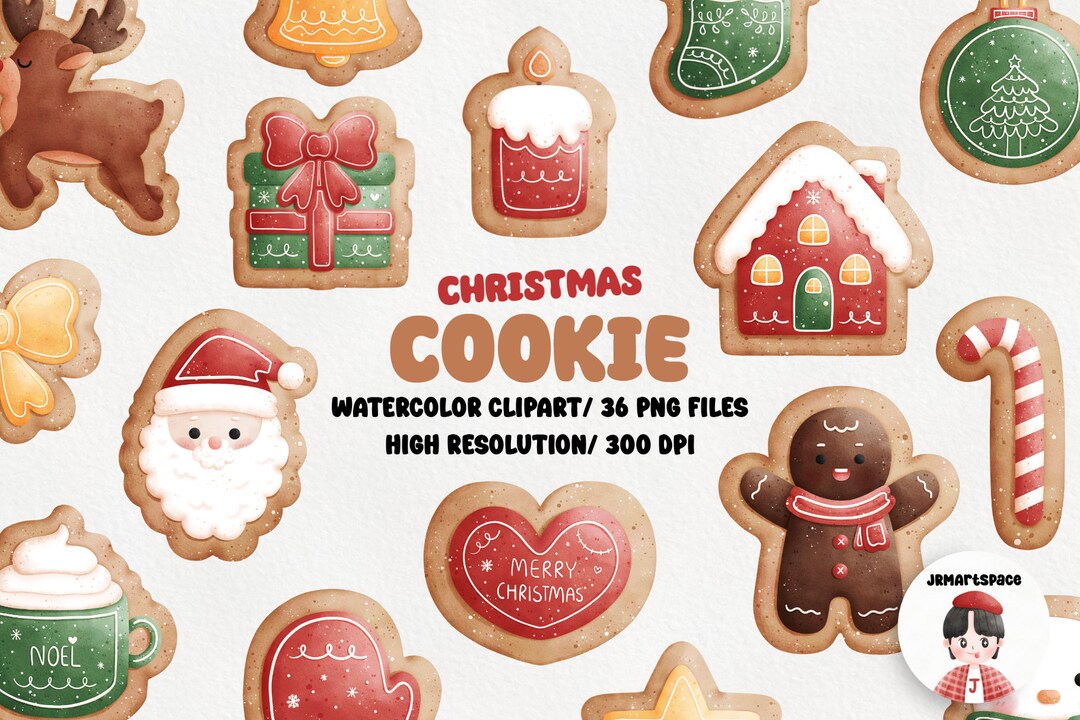 Christmas Cookie Watercolor Clipart, Christmas Cookie Clipart ...