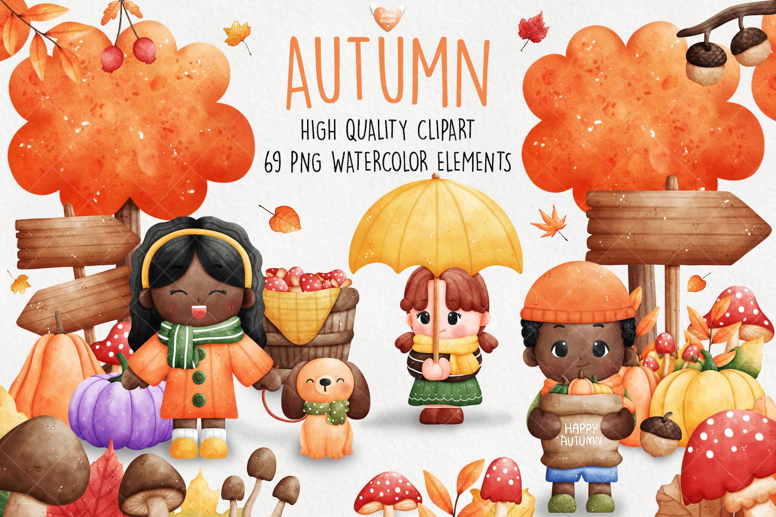 Autumn Watercolor Clipart Fall Watercolor Clipart Autumn - Etsy