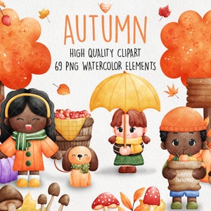 Autumn Watercolor Clipart Fall Watercolor Clipart Autumn - Etsy