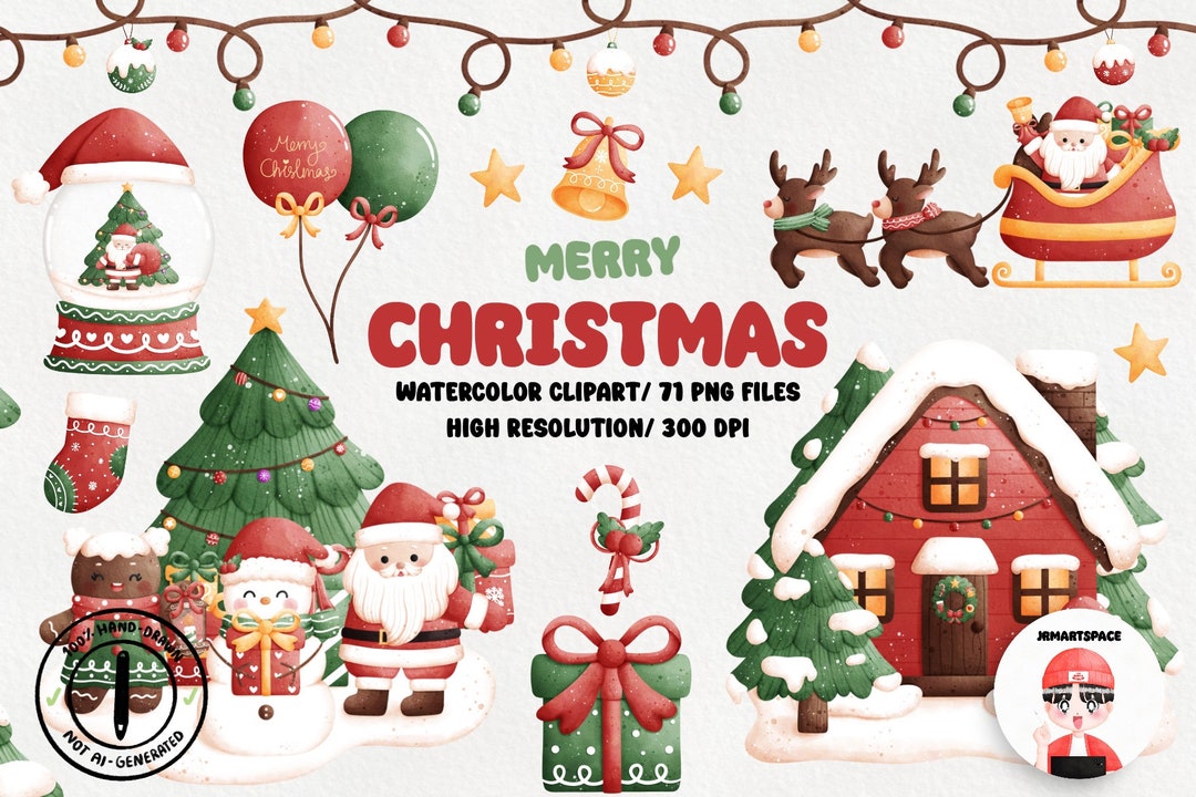 Merry Christmas Watercolor Clipart, Christmas Watercolor Clipart ...