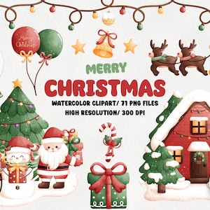 Merry Christmas Watercolor Clipart, Christmas Watercolor Clipart ...