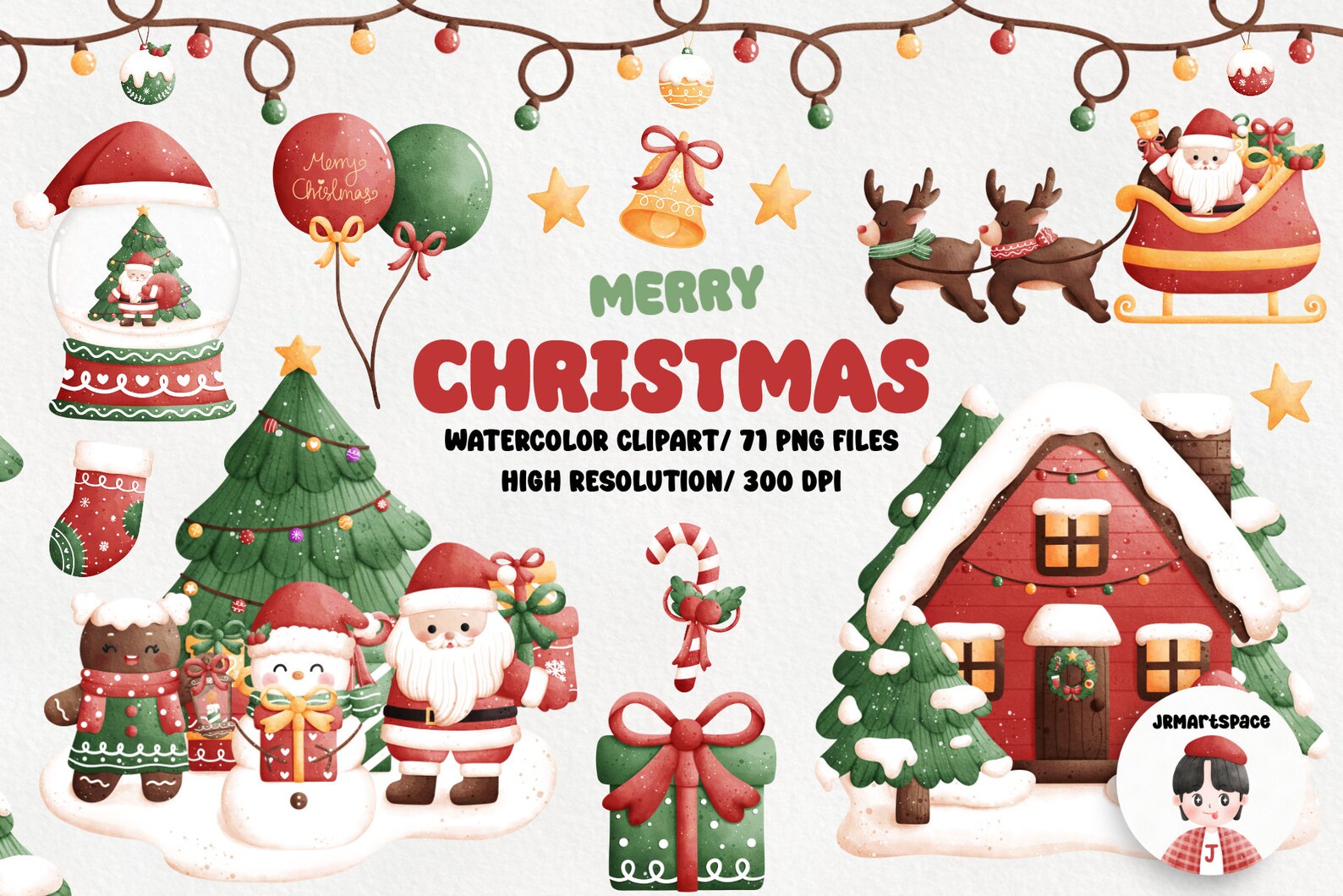 Merry Christmas Watercolor Clipart, Christmas Watercolor Clipart ...