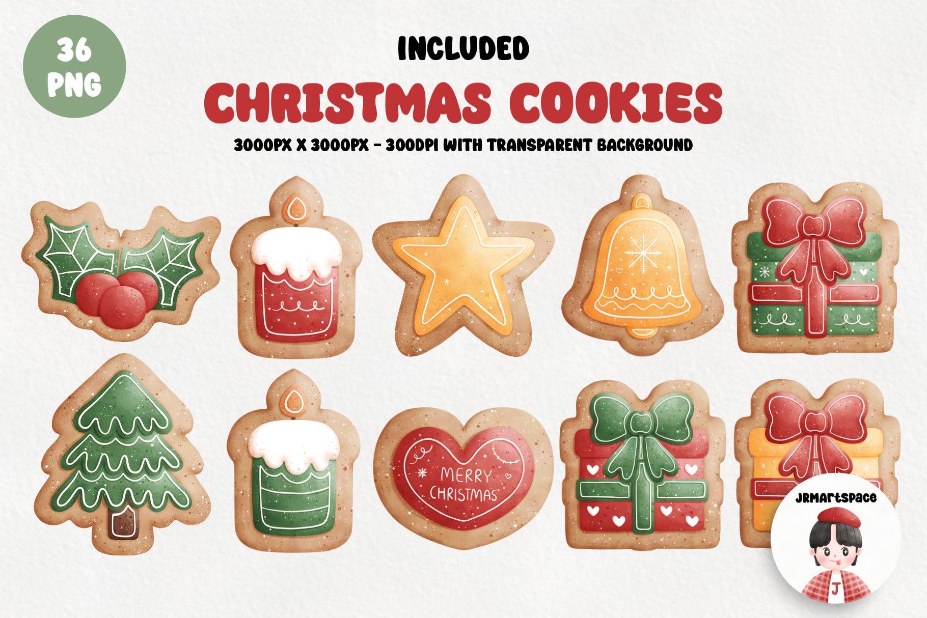 Christmas Cookie Watercolor Clipart, Christmas Cookie Clipart ...