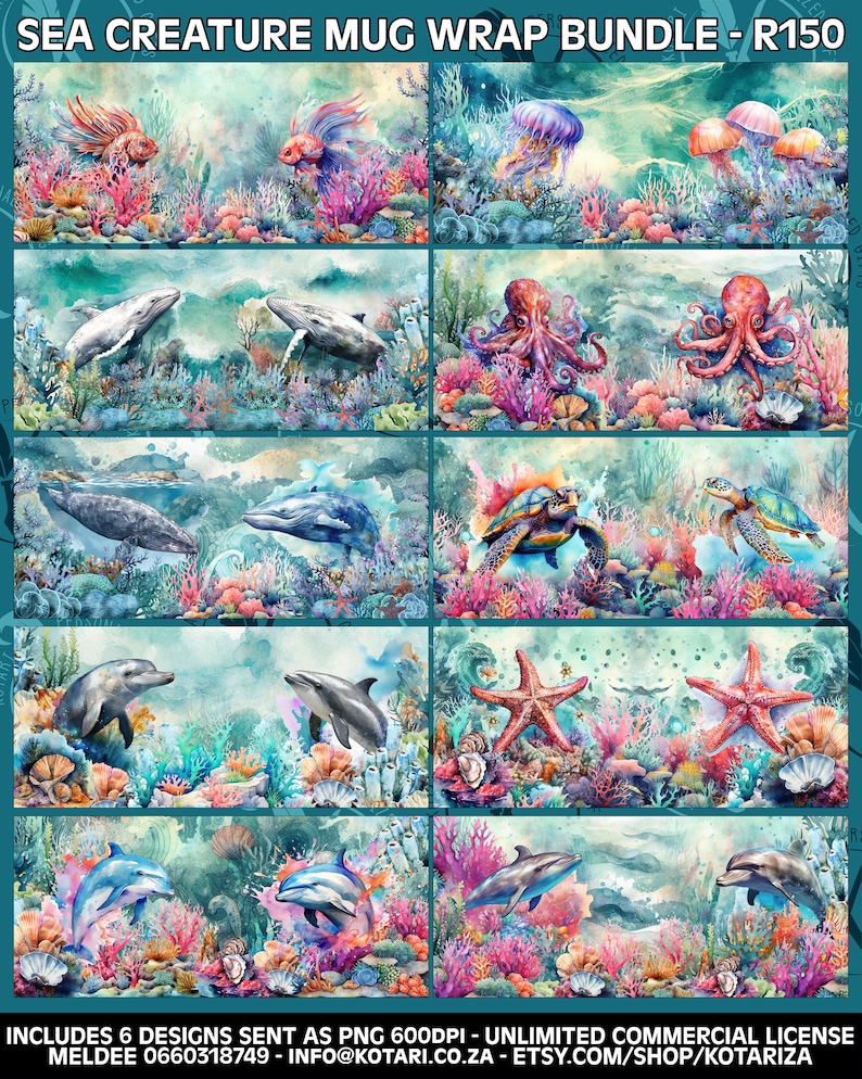 Sea Creatures Sublimation Mug Wrap Bundle - PNG - Commercial Use - Etsy
