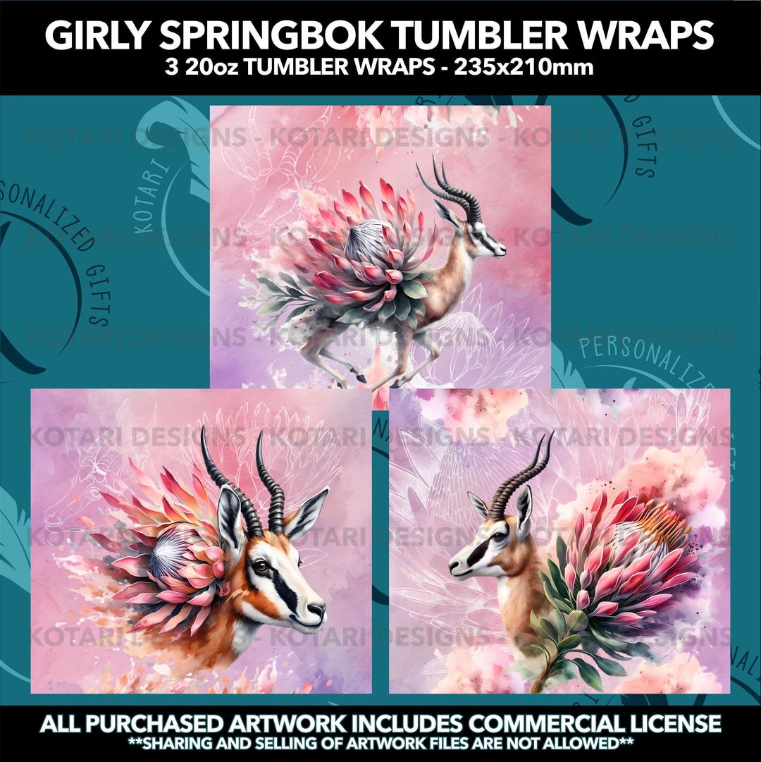 Girly Springbok 20oz Tumblers 3 Designs Protea and Sprinbok Inspired - Etsy